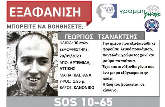 Εξαφάνιση 30χρονου από την Αρτέμιδα - Mesogianews